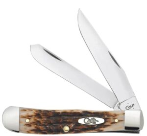 case xx wr pocket knife amber jigged bone trapper item #164 - (6254 ss) - length closed: 4 1/8 inches