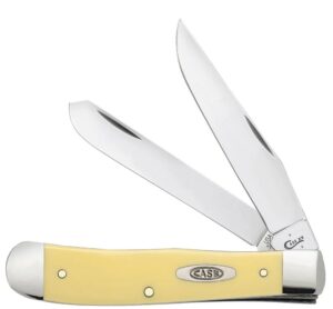 case xx wr pocket knife yellow synthetic trapper high carbon steel blades item #161 - (3254 cs) - length closed: 4 1/8 inches