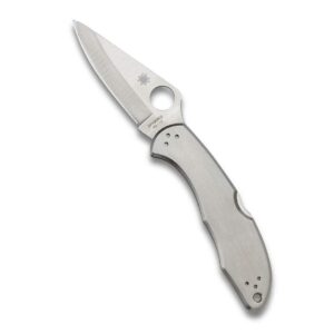 spyderco delica 4 signature knife with 2.95" saber-ground vg-10 steel blade and durable stainless steel handle - plainedge - c11p