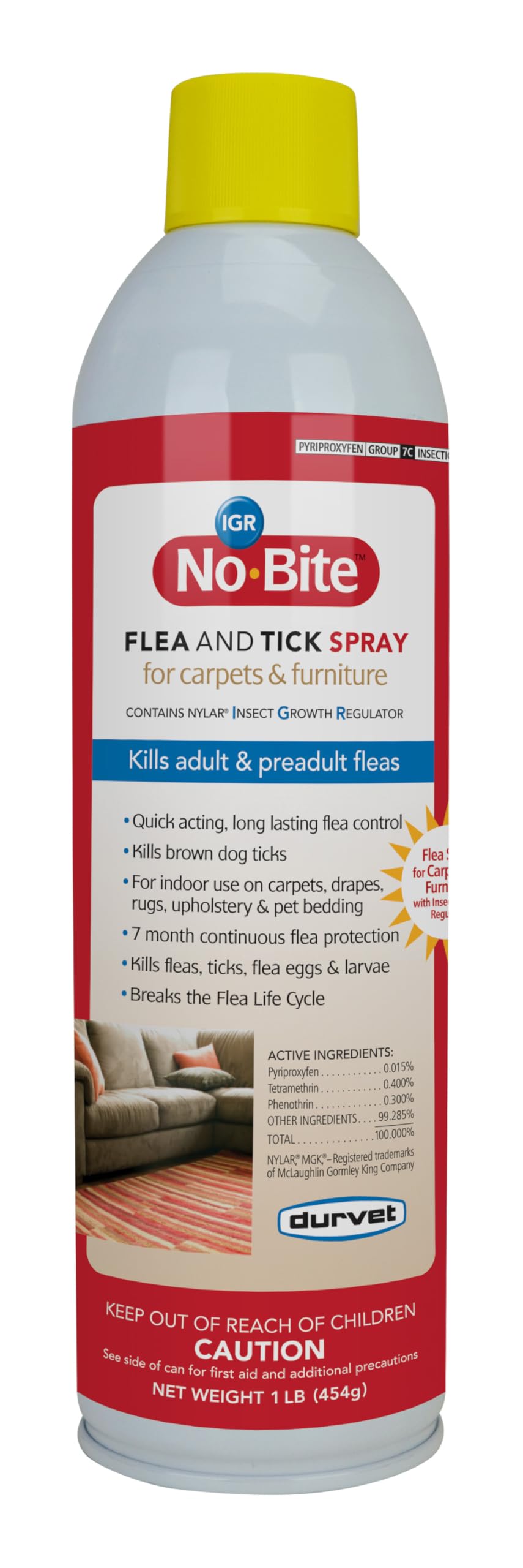 Durvet No Bite IGR Flea and Tick Spray, 16 Ounces, for Carpets and Furniture