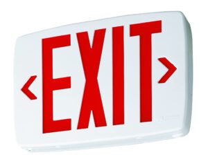 lithonia lighting lqm s w 3 r 120/277 el n m6 quantum thermoplastic led emergency exit sign with stencil-faced white housing and red letters with nickel cadium battery