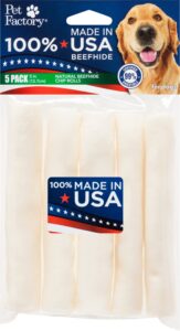 pet factory 100% made in usa beefhide 5" chip rolls dog chew treats - natural flavor, 5 count/1 pack