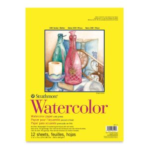 strathmore 300 series watercolor paper pad, tape bound, 11x15 inches, 12 sheets (140lb/300g) - artist paper for adults and students - watercolors, mixed media, markers and art journaling