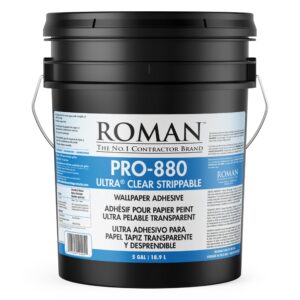 roman ultra® clear strippable wallpaper adhesive, pro-880 (5 gallon, 1650 sq. ft.)