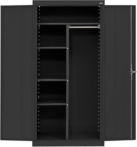 Sandusky Lee CAC1362472-09 Combination Garage Storage Cabinet, Steel Utility Cabinet with Adjustable Shelves, 72" H, Black