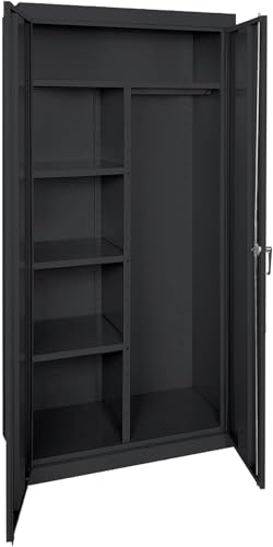 Sandusky Lee CAC1362472-09 Combination Garage Storage Cabinet, Steel Utility Cabinet with Adjustable Shelves, 72" H, Black