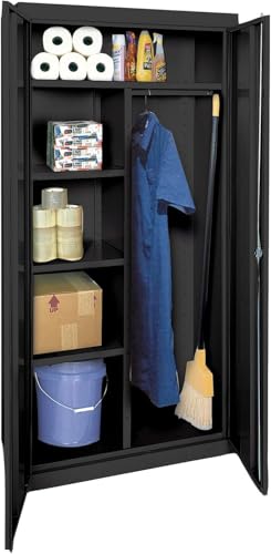 Sandusky Lee CAC1362472-09 Combination Garage Storage Cabinet, Steel Utility Cabinet with Adjustable Shelves, 72" H, Black