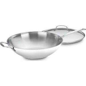 cuisinart 14-inch stir-fry pan, helper handle and glass cover, chef's classic stainless steel, 726-38h