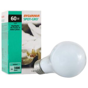 sylvania incandescent spot-gro 60w grow light bulb, a19, dimmable, 705 lumens, frosted, 2850k, soft white - 1 pack (12280)