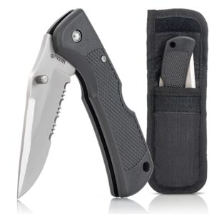 maxam extra heavy-duty lockback knife w/leymar handle - fixed blade pocket knife for men, hunting, tactical & survival, includes sheath