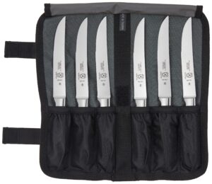 mercer culinary genesis 7-piece forged steak knife set, steel/black