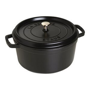 staub cast iron dutch oven 7-qt round cocotte, made in france, serves 7-8, black matte