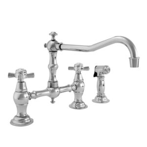 newport brass 945-1 fairfield double handle bridge kitchen faucet with metal cro, polished nickel