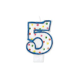 polka dots #5 flat molded multicolor wax candle - 3" (1 pc) - ideal for birthday & celebration cake décor