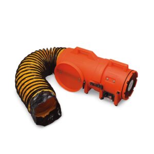 allegro industries-9533-25 32" x 13 12" x 14 12" 831 cfm 13 hp 115 vac 3 a motor polyethylene com-pax-ial blower with canister and 8" x 25' duct,orange