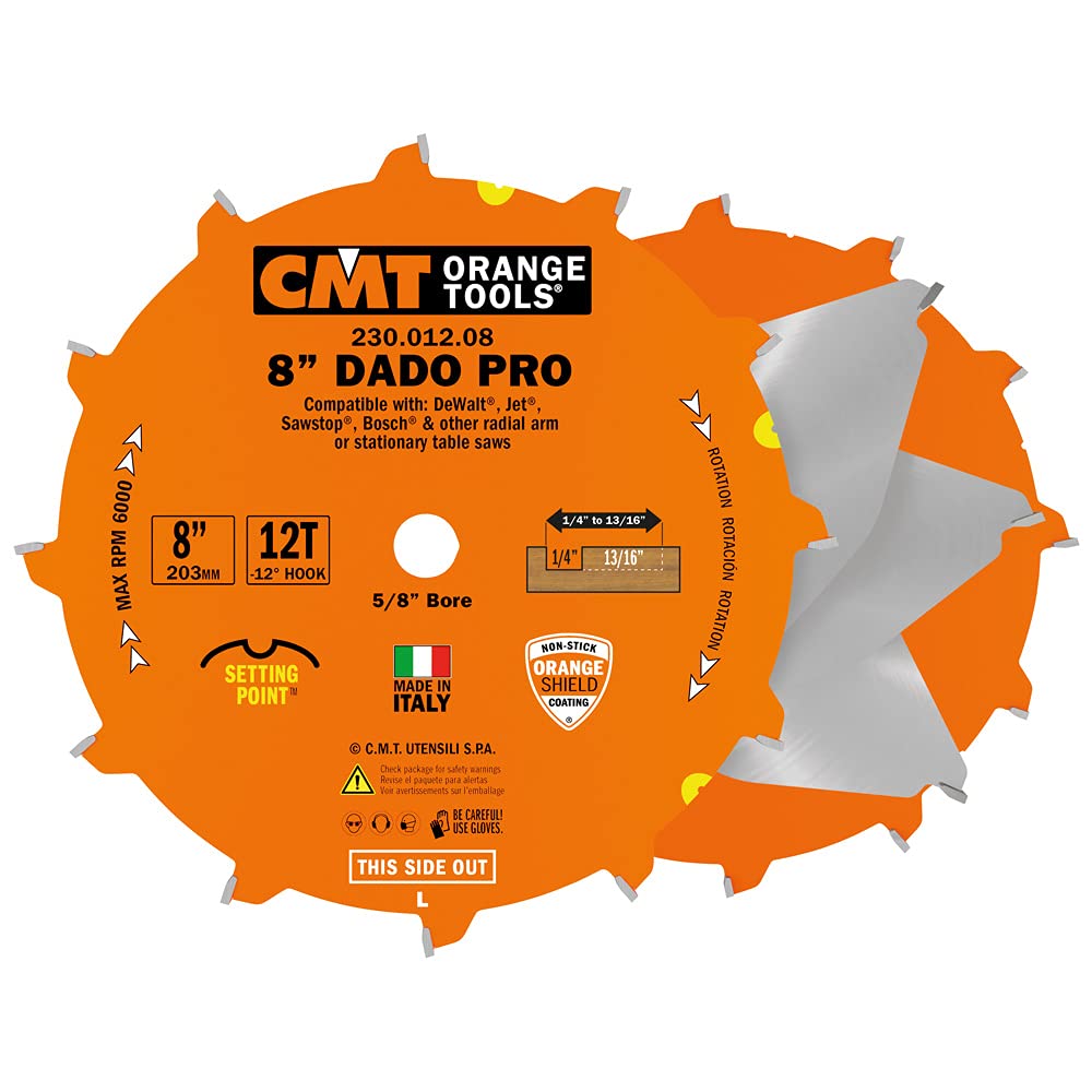 CMT 230.012.08 Dado Pro Set, 8-Inch x 12 Teeth FTG+ATB Grind with 5/8-Inch Bore