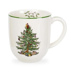 spode christmas tree cafe mug - 14 oz ceramic holiday coffee mugs for tea, hot chocolate, lattes - festive design with santa and christmas tree motif - microwave & dishwasher safe