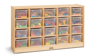 jonti-craft 04210jc 20 cubbie-tray mobile storage with clear bins 29.5 x 48 x 15 in