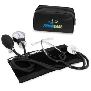 primacare medical ds-9197-bk professional classic series manual adult size blood pressure kit, emergency bp kit with stethoscope and portable leatherette case, nylon cuff, black