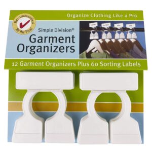 simple division garment organizers - sort, put away, and find clothes easily - 12 white closet organizers - includes 60 bilingual sorting labels