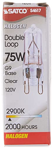 Satco S4617 75 Watt 1250 Lumens T4 Halogen G9 Double Loop Base 120 Volt Clear Light Bulb, Dimmable