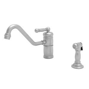 newport brass 941/15s 930 series two-hole single-handle kitchen faucet with matching spray, satin nickel