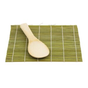 helen's asian kitchen easy sushi rolling mat with rice paddle, natural bamboo, 2-piece makisu set