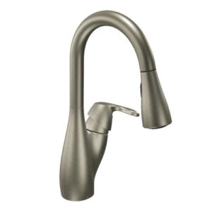 moen 7599sl medora single handle kitchen faucet with pullout spout, stainless (not ca/vt compliant)