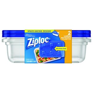 ziploc container with one press seal, large rectangle, 2 ct