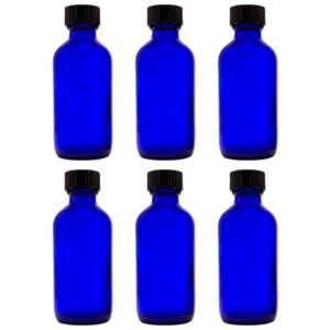 cobalt blue glass boston round bottle with cap - 2 oz. (pack of 6)