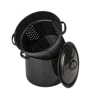 granite ware 7.5 qt 3 piece multiuse pasta pot set, strainer pot with lid. (speckled black) seafood, soups, sauce, large capacity. easy to clean. dishwasher safe.