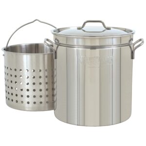 bayou classic 1136 36-qt stainless stockpot w/vented lid and stainless perforated basket features stainless welded handles perfect for steaming boiling or frying