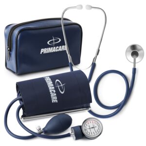 primacare medical supplies ds-9196 professional classic series large adult size manual blood pressure kit, long lasting latex inflation system with d-ring cuff and stethoscope, navy, large adult