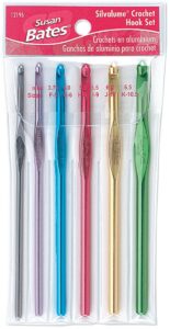 susan bates silvalume crochet hook set in pouch sizes f, g, h, i, j, k