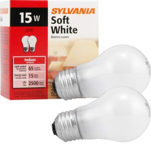 sylvania soft white incandescent a15 bulb, medium base | 15 watts/120 volts | 2-bulbs per pack (2-bulbs total)