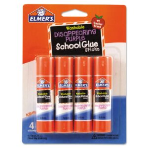 elmer's e543 washable school glue sticks, disappearing purple, 4/pack