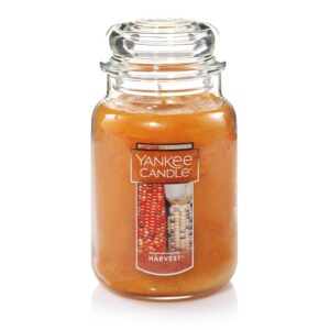 yankee candle harvest scented, classic 22oz large jar single wick aromatherapy candle, over 110 hours of burn time, apothecary jar fall candle, autumn candle scented for home