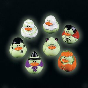 fun express mini glow-in-the-dark halloween rubber duckies-2 dozen-trick-or-treat favors, giveaways, novelty party decorations