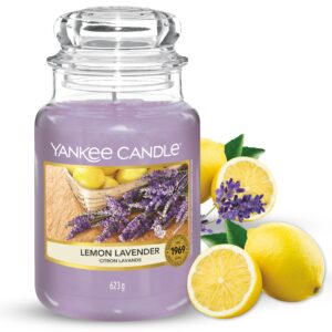 yankee candle lemon lavender scented, classic 22oz large jar single wick candle, over 110 hours of burn time, ideal for gifting, events, and home fragrance