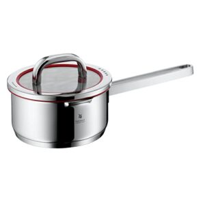 wmf sauce pan Ø 16 cm approx. 1,4l function 4 inside scaling lid - pour off or decant liquids without spilling to keep your dishes and cooker clean. made in germany hollow side handles glass lid cromargan stainless steel brushed suitable for all stove top