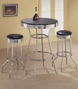 3pcs retro fountain style black & chrome finish bar table & 2 stool set