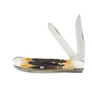 bear & son 507 genuine india stag bone two-blade mini trapper slip joint knife, 3 1/2-inch