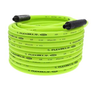 flexzilla air hose, 3/8 in. x 100 ft., 1/4 in. mnpt fittings, heavy duty, lightweight, hybrid, zillagreen - hfz38100yw2