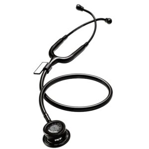 mdf instruments, pulse time® 2-in-1 digital lcd clock and single head stethoscope - free-parts-for-life & lifetime warranty - all black (mdf740-bo)