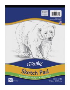 ucreate sketch pad, standard weight, 9" x 12", 50 sheets