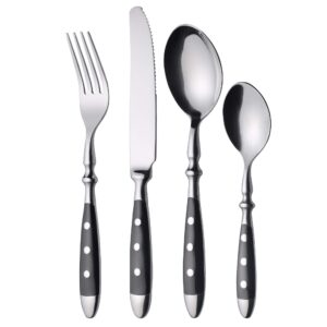 grÄwe cutlery set for 6 persons made of stainless steel, heavy, rustic, table cutlery set 24 pieces, forged cutlery with black handles - nuremberg series