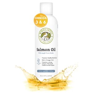 wholistic pet organics salmon oil: deep sea wild alaskan salmon oil for dogs and cats - natural omega 3 dog fish oil supplement with epa and dha for skin, coat, heart and nervous system health