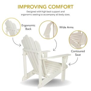 Shine Company Westport Wooden Adirondack Chair, Outdoor Patio Firepit Chairs, Back & Seat Pre-Assembled, Eggshell White