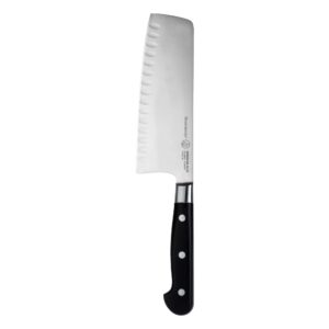 messermeister meridian elite 7” kullenschliff vegetable knife - fine german steel alloy blade - rust resistant & easy to maintain