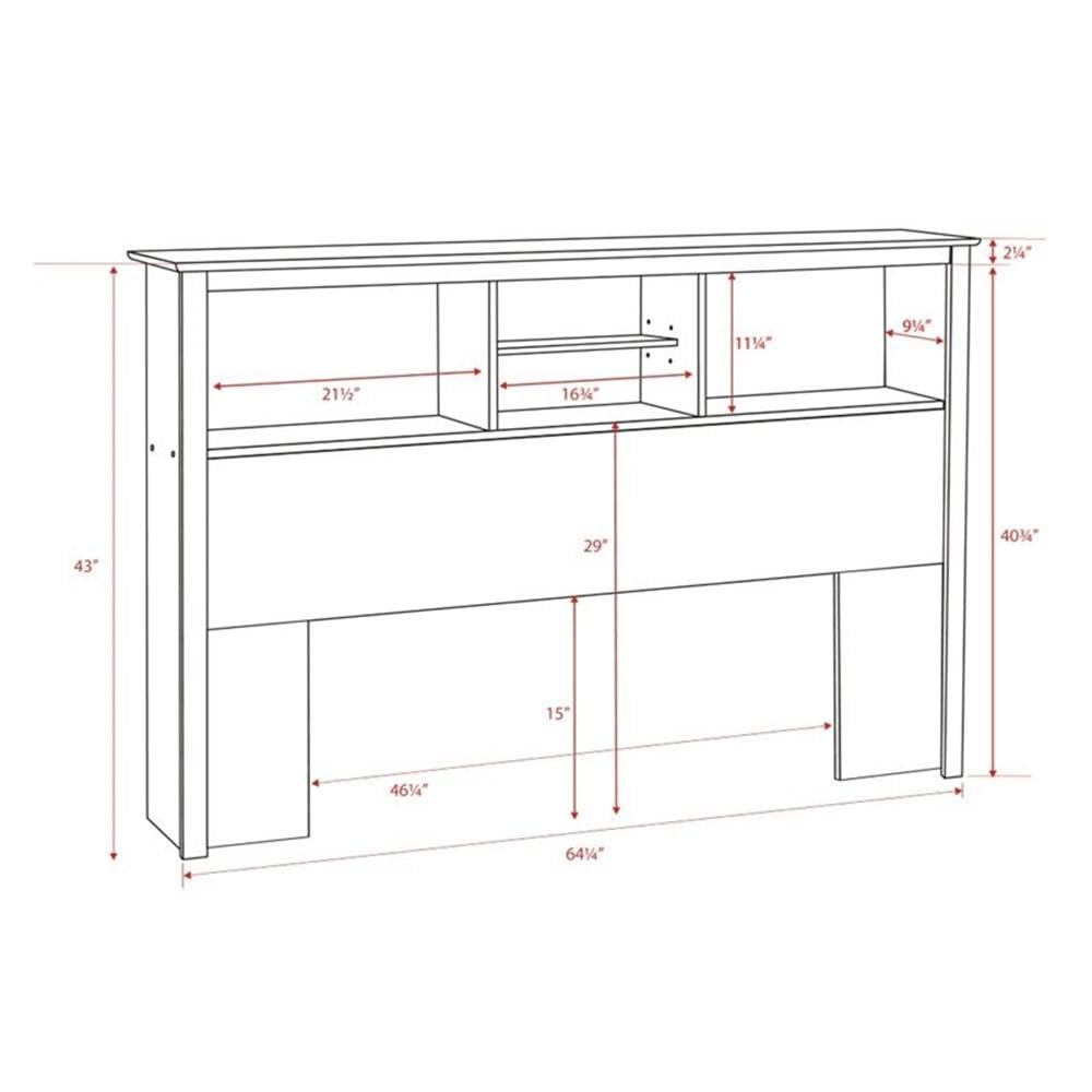 Prepac Stylish Full/Queen Headboard with 3 Compartments, Deep Bookcase Style Headboard for Full/Queen Size Beds 11" D x 65.75" W x 43" H, Cherry, CSH-6643